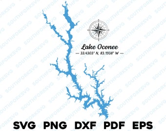Lake Oconee Georgia Map Shape SVG Cut File PNG DXF - Etsy