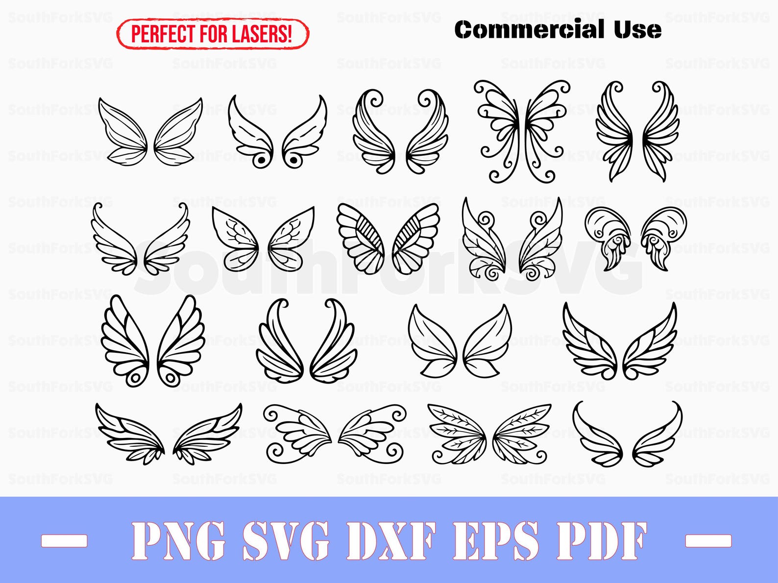 Simple Fairy Wings Doodles Bundle Svg Png Dxf Eps Pdf | Vector Graphic ...