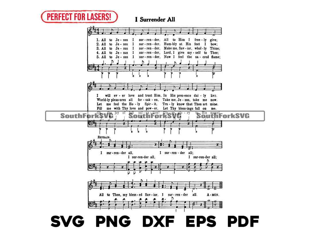 I Surrender All Hymn Sheet Music | Svg Png Dxf Eps Pdf | Graphic Design ...