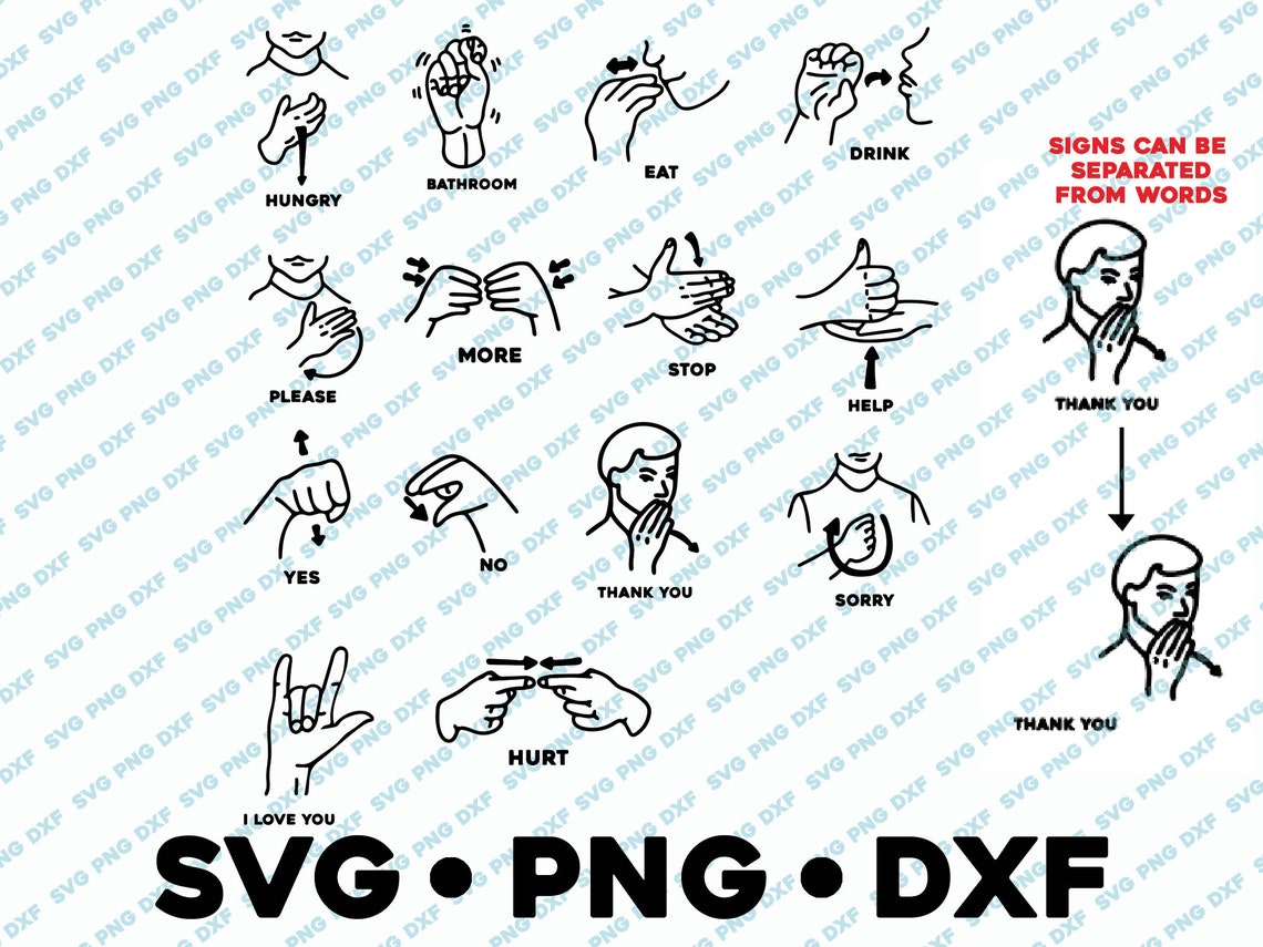 Common Words Sign Language Bundle SVG PNG DXF Cut File For Etsy