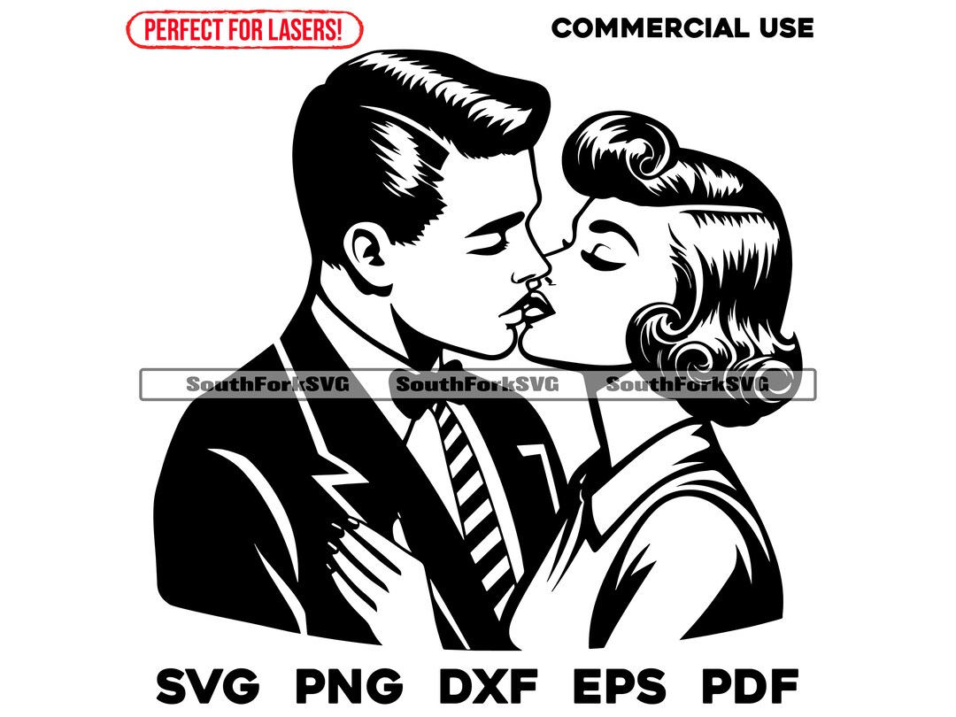 Retro Couple Kissing Svg Png Dxf Eps Pdf | Vector Graphic Design Cut ...