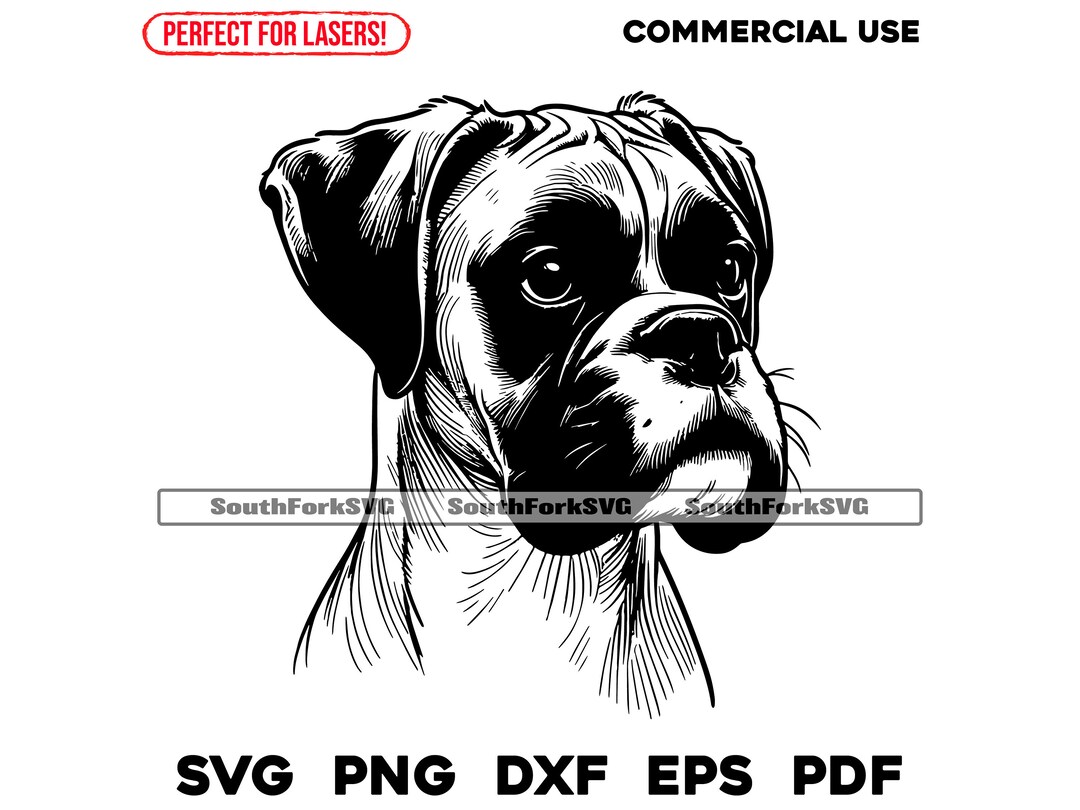 Boxer Dog Portrait Svg Png Dxf Eps Pdf | Vector Graphic Cut File Laser ...