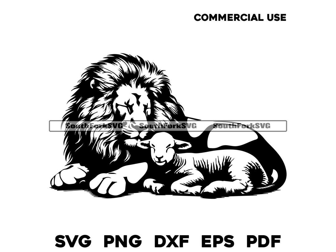 The Lion and Lamb Svg Png Dxf Eps Pdf | Laser Engrave Files Vector ...
