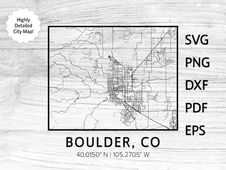 Boulder Colorado CO City Street Road Map | Svg Png Dxf Pdf Eps | Vector ...