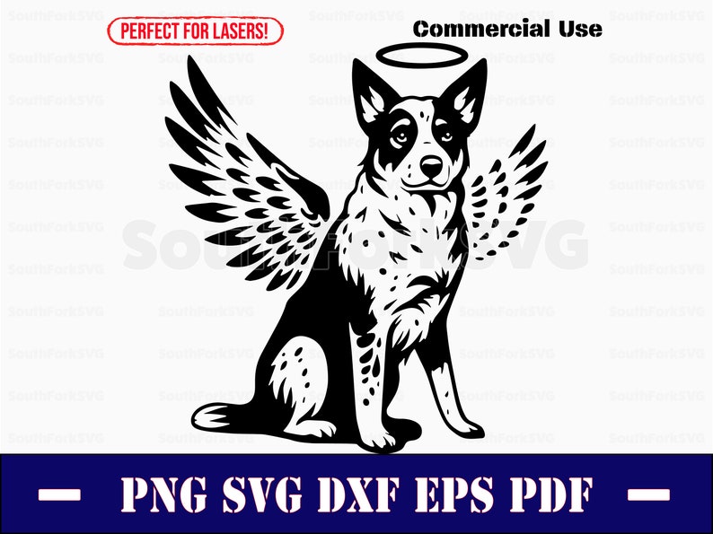 Blue Heeler Angel Wings & Halo Design Svg Png Dxf Eps Pdf Vector ...