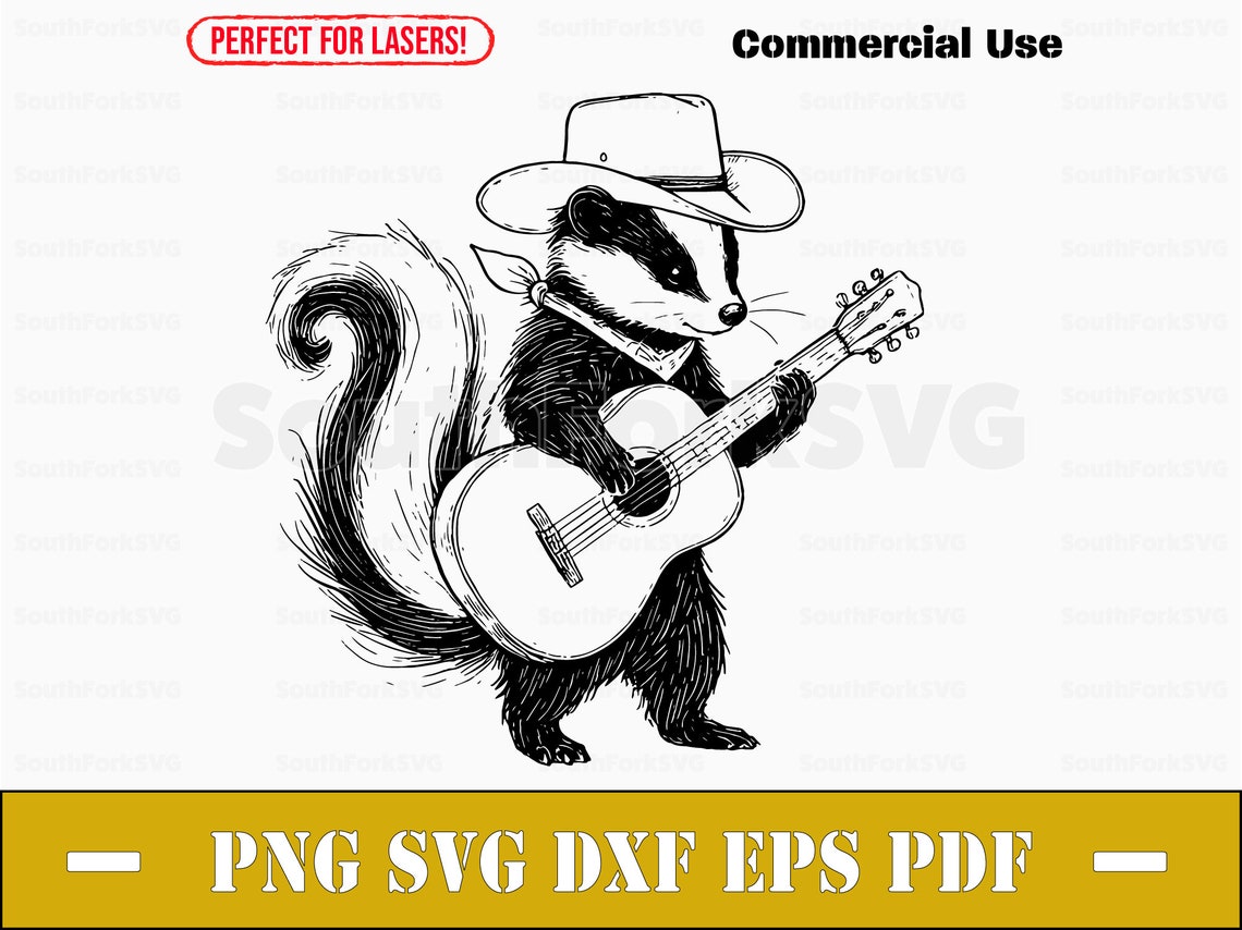 Skunk Playing Acoustic Guitar Svg Png Dxf Eps Pdf | Laser Engrave Cut ...