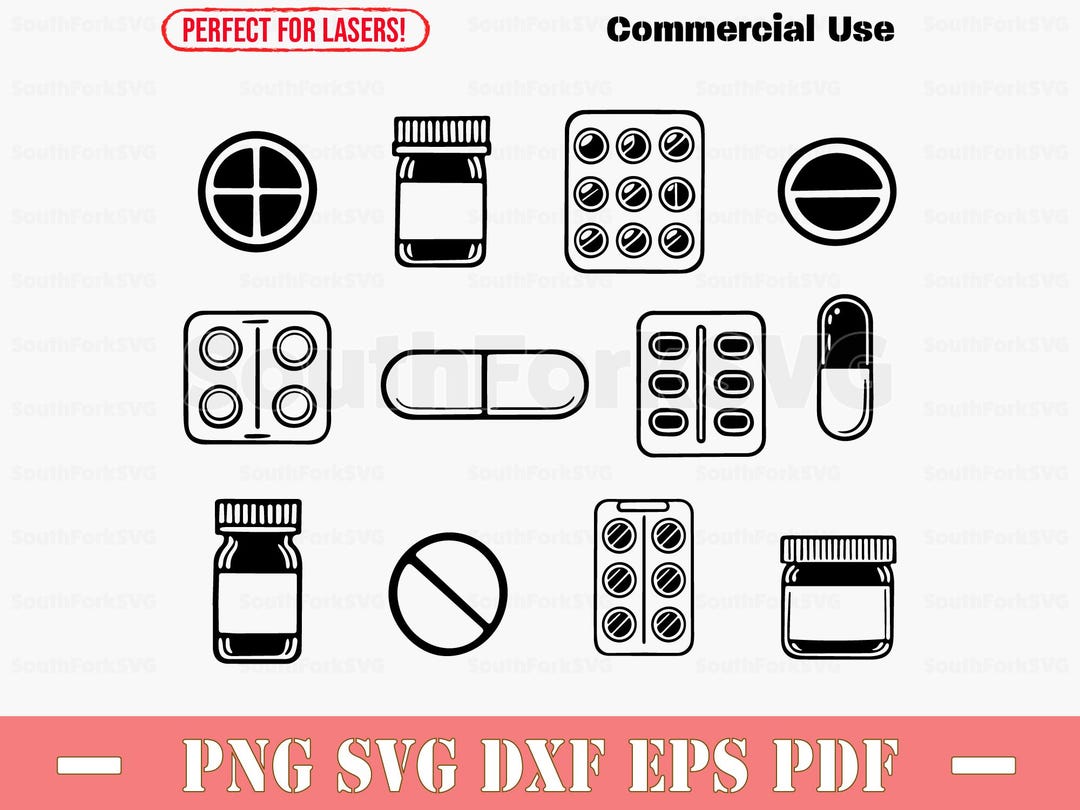 Pills and Pill Bottle Bundle Svg Png Dxf Pdf Eps | Vector Graphic ...