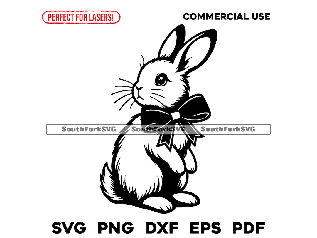 Cute Baby Bunny Wearing Bow Svg Png Dxf Eps Pdf Transparent Vector ...