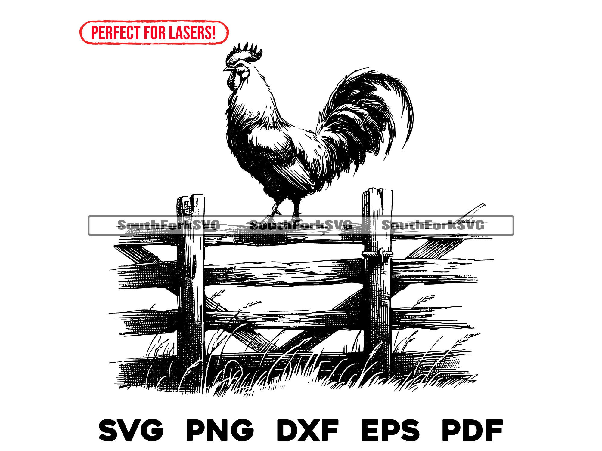 Rooster on a Fence Laser Engrave Files Svg Png Dxf Eps Pdf | Vector ...