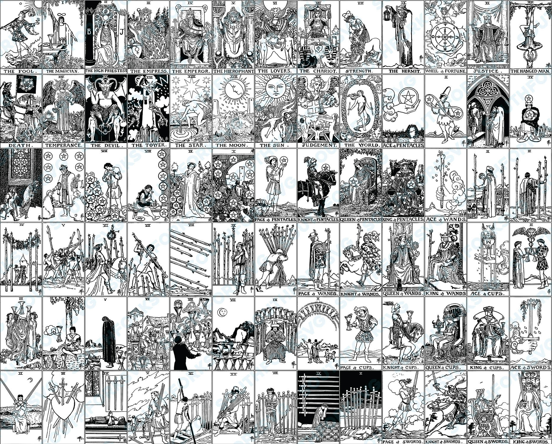 Full PNG Set 78 Rider Waite Smith Tarot Card Deck Bundle Transparent ...
