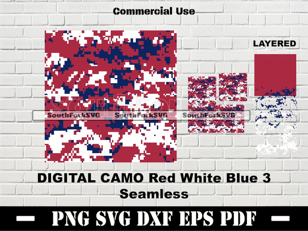 Digital Camo Seamless Pattern USA Red White and Blue Svg Png Dxf Eps ...