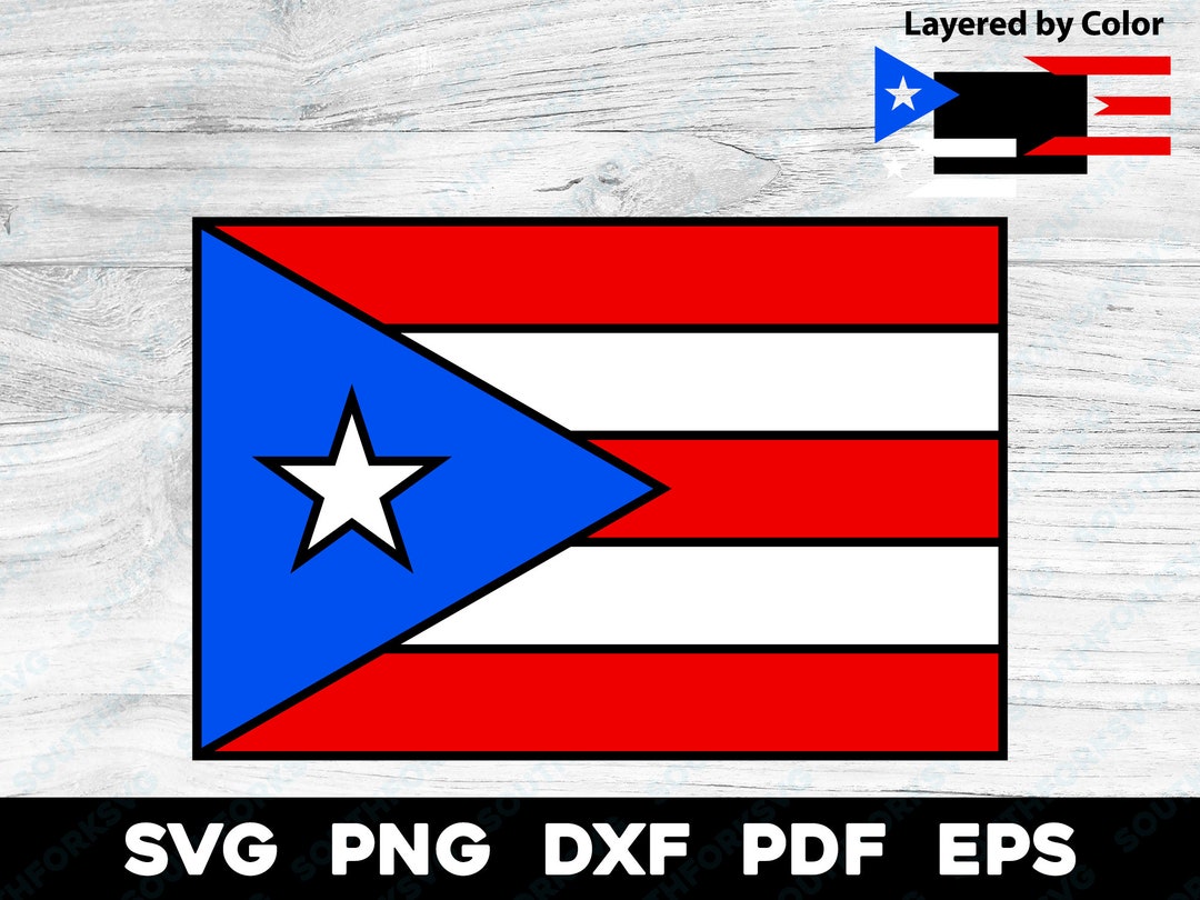 Puerto Rican Flag Black Outlined Layered | Svg Png Dxf Eps Pdf | Vector ...