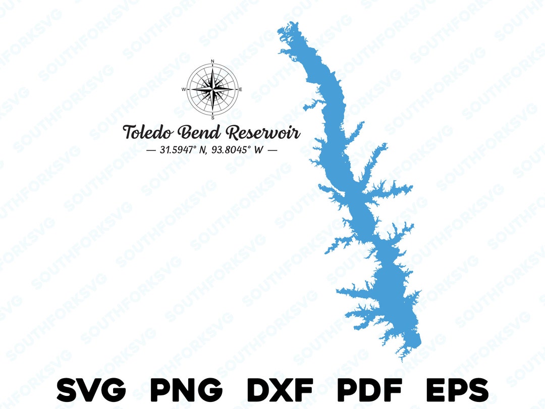 Toledo Bend Reservoir Texas Map Shape Silhouette Svg Png Dxf Pdf Eps ...