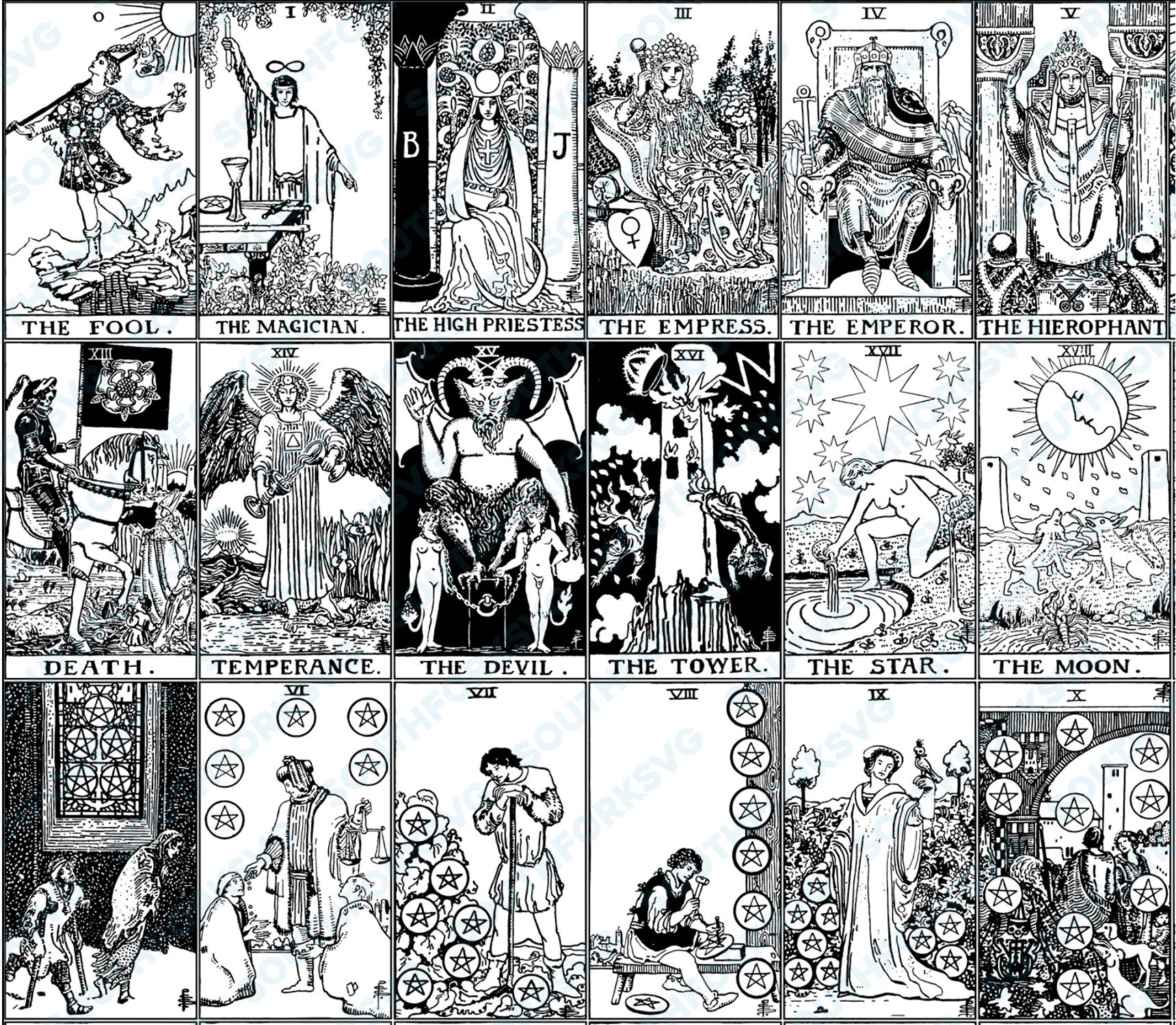 Full 78 Set Rider Tarot Card Deck SVG PNG Bundle Transparent ...