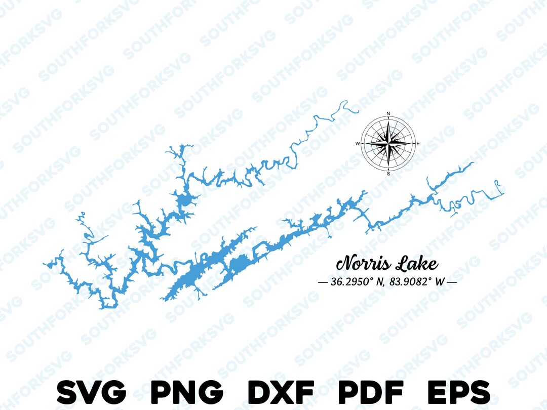 Norris Lake Tennessee Map Shape Silhouette Svg Png Dxf Pdf Eps - Etsy