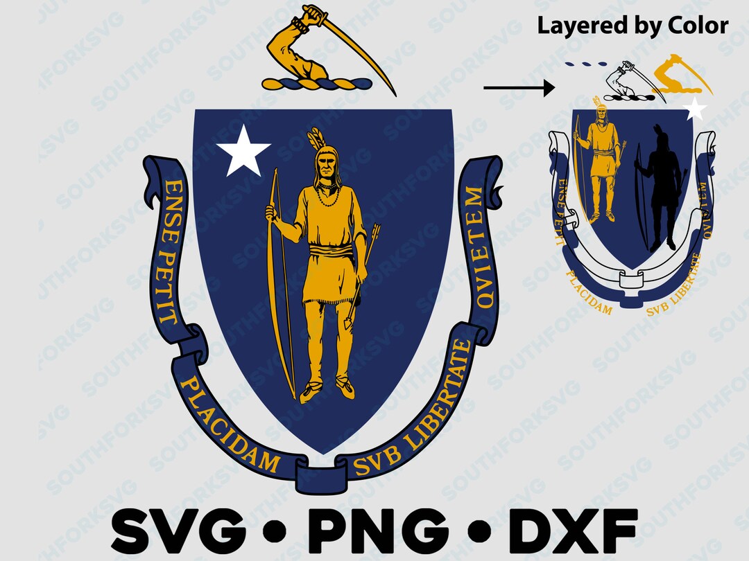 Massachusetts State Flag Crest Emblem Svg Png Dxf Vector - Etsy