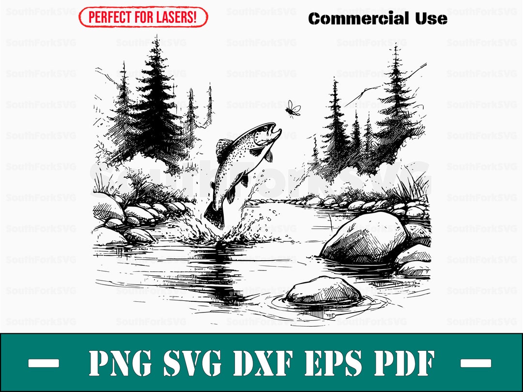 Laser Engrave File Trout Jumping Svg Png Dxf Eps Pdf | Transparent ...