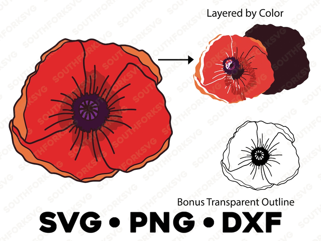 Poppy Flower SVG PNG DXF Layered by Color Cut File Cricut Silhouette ...