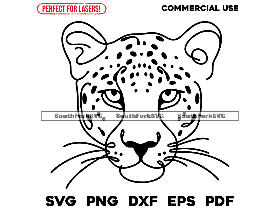 Leopard Face Minimal Line Art Svg Png Dxf Eps Pdf | Vector Graphic Cut ...
