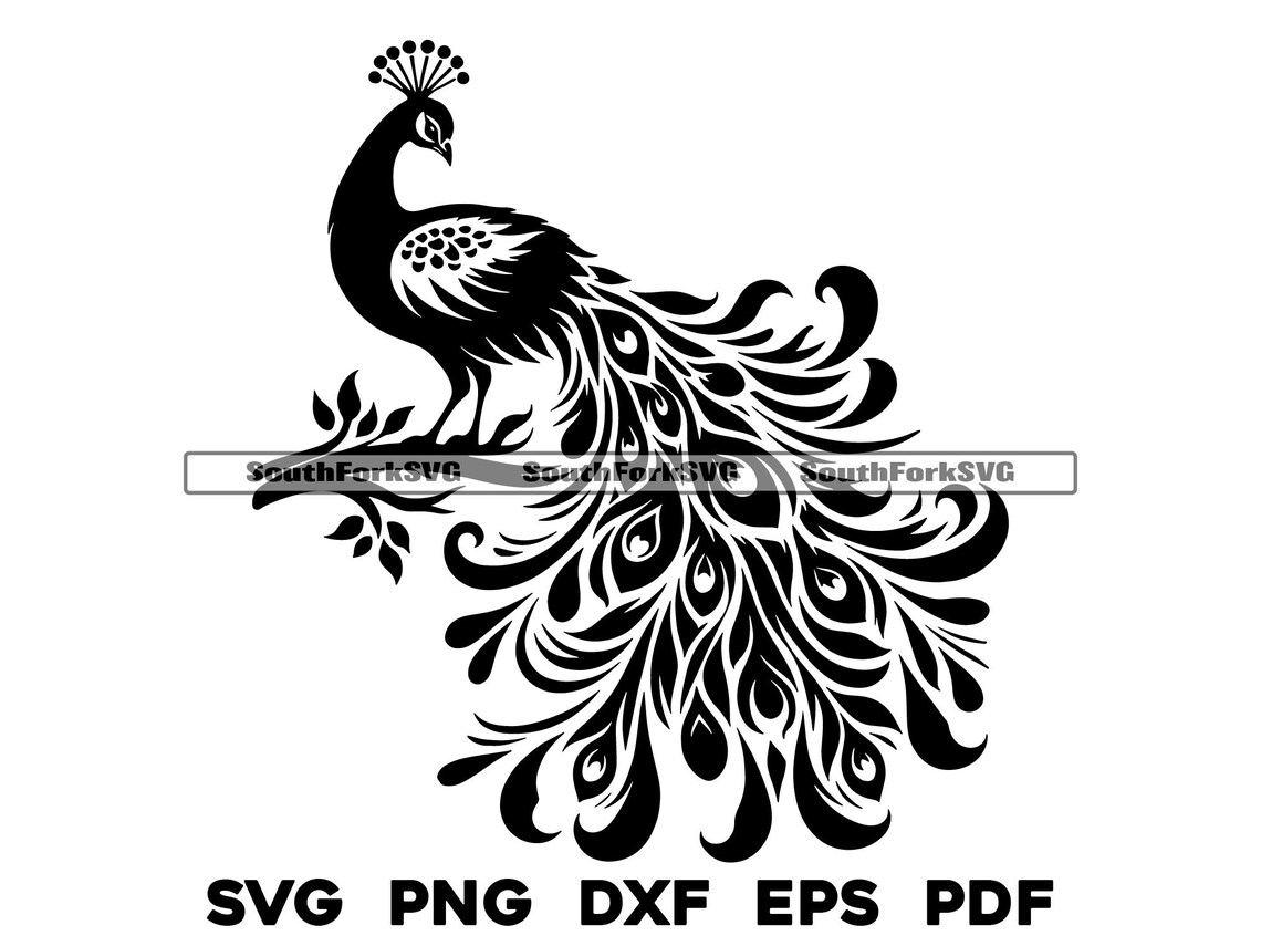 Simple Peacock on Branch Design | Svg Png Dxf Eps Pdf | Vector Graphics ...