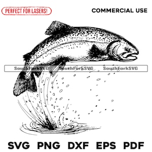 Laser Engrave File Rainbow Trout Jumping | Svg Png Dxf Eps Pdf ...