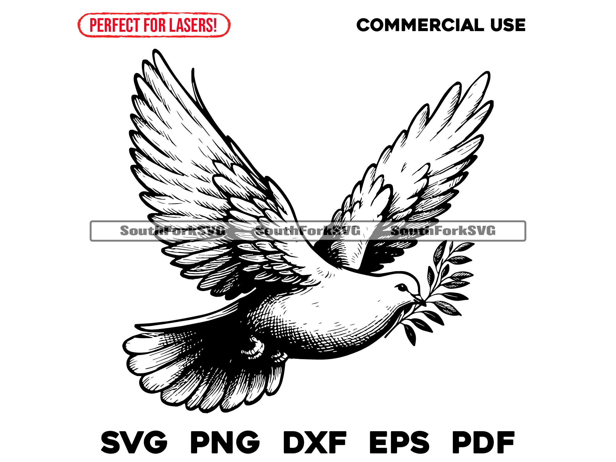 Dove With Olive Branch Laser Engrave Files Svg Png Dxf Eps Pdf Vector ...