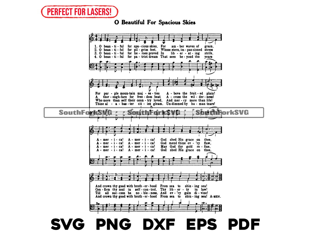 O Beautiful for Spacious Skies Sheet Hymn Music Svg Png Dxf Eps Pdf ...