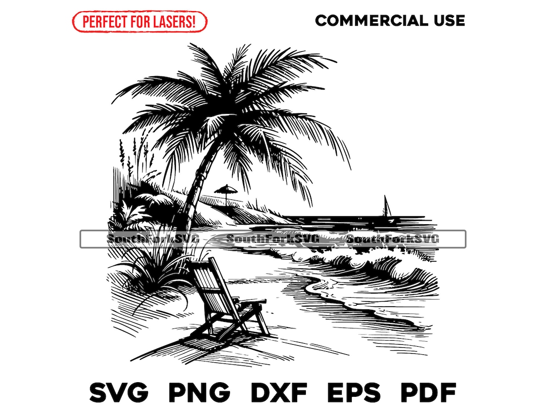 Laser Engrave File Beach Ocean Scene | Svg Png Dxf Eps Pdf ...