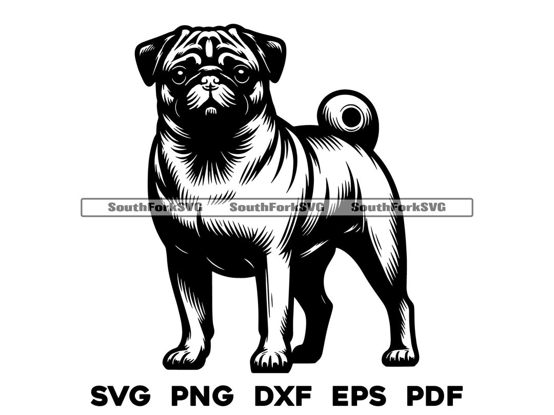 Pug Dog Standing Design Files | Svg Png Dxf Eps Pdf | Vector Graphic ...