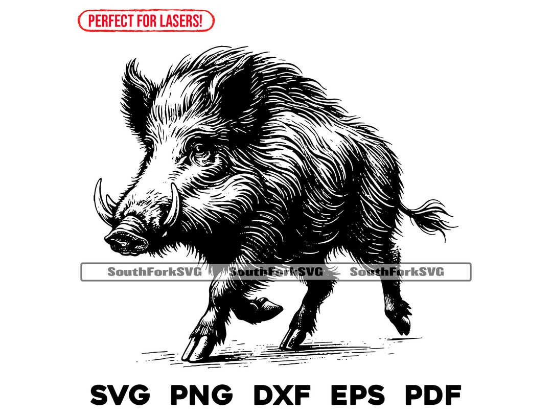 Wild Boar Laser Engrave Files Svg Png Dxf Eps Pdf Vector Graphic Design ...