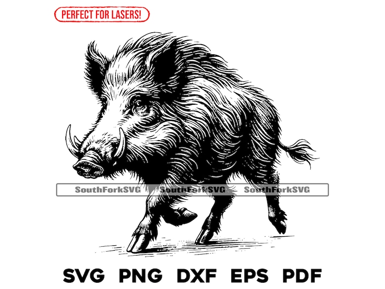 Wild Boar Laser Engrave Files Svg Png Dxf Eps Pdf Vector Graphic Design ...