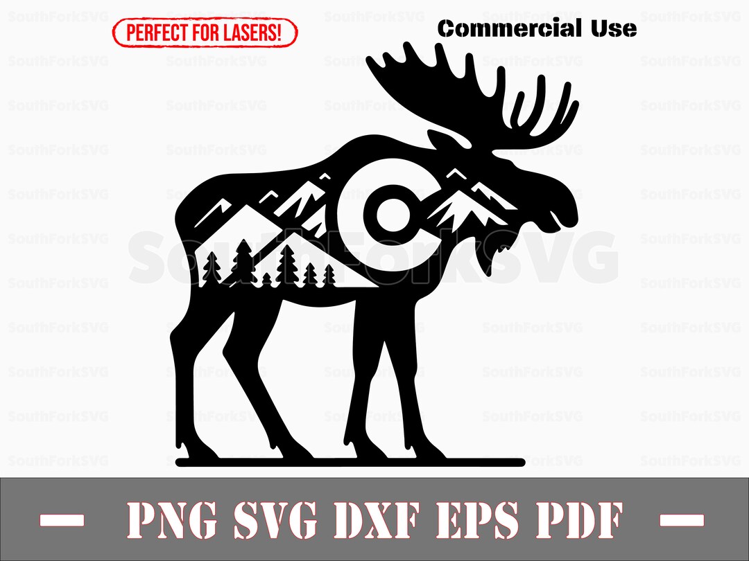 Colorado Moose Silhouette | Svg Png Dxf Eps Pdf | Vector Graphic Cut File Laser Clip Art ...