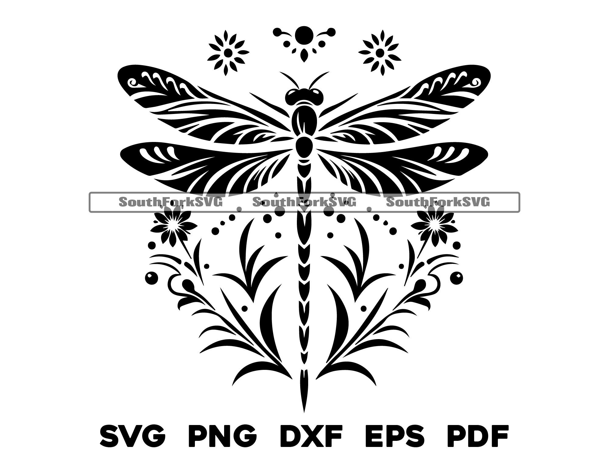 Dragonfly Floral Pattern Svg Png Dxf Eps Pdf Laser Engrave Cut Print ...