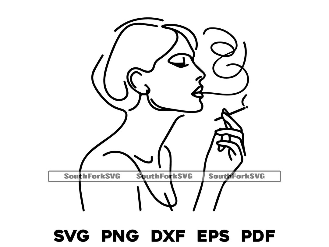 Woman Female Smoking Line Art Svg Png Dxf Eps Pdf Vector Graphic Cut ...