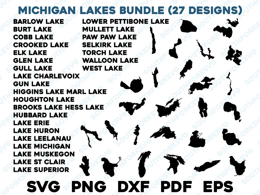 27 Michigan Lake Mega Bundle Map Shape Silhouette Svg Png Dxf Pdf Eps ...