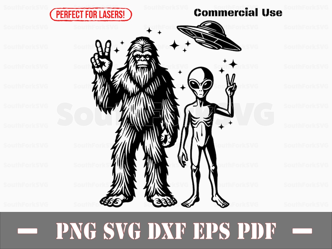 Bigfoot & Alien Peace Signs Svg Png Dxf Pdf Eps | Vector Graphic Design ...