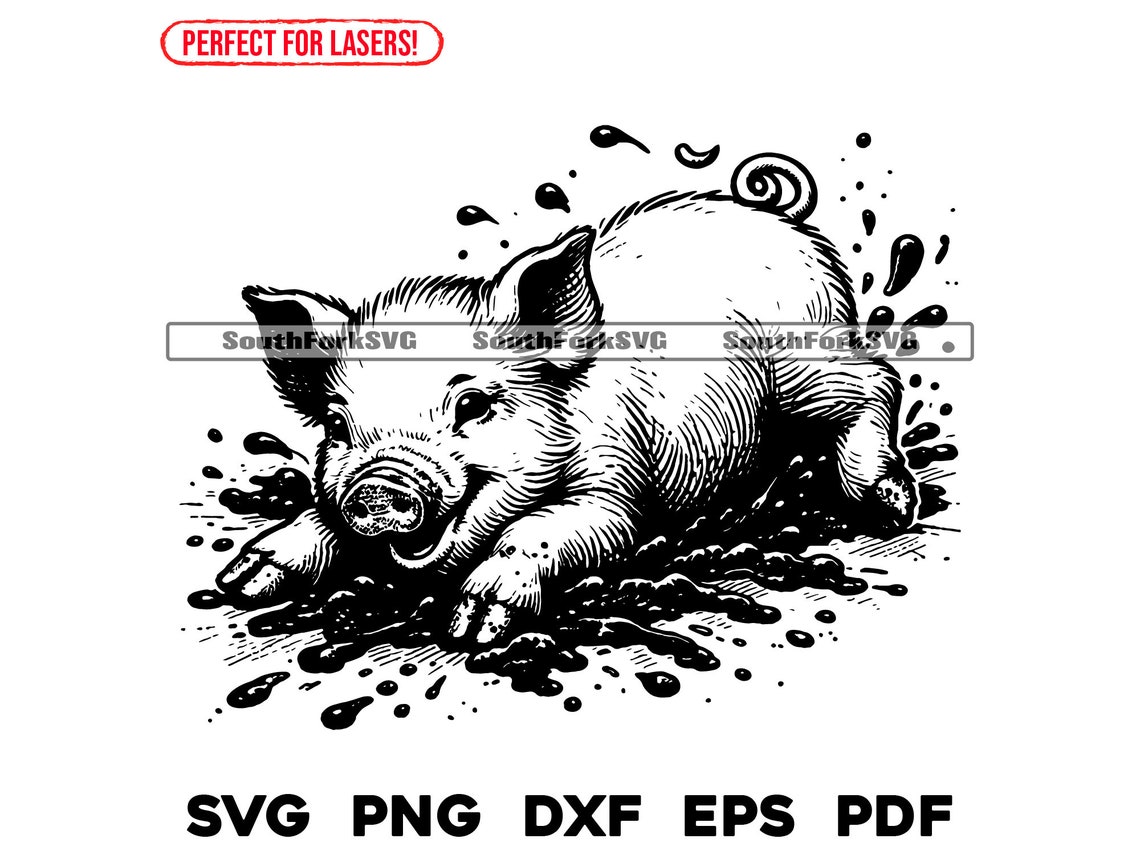 Piglet in Mud Laser Engrave Files Svg Png Dxf Eps Pdf Vector Graphic ...