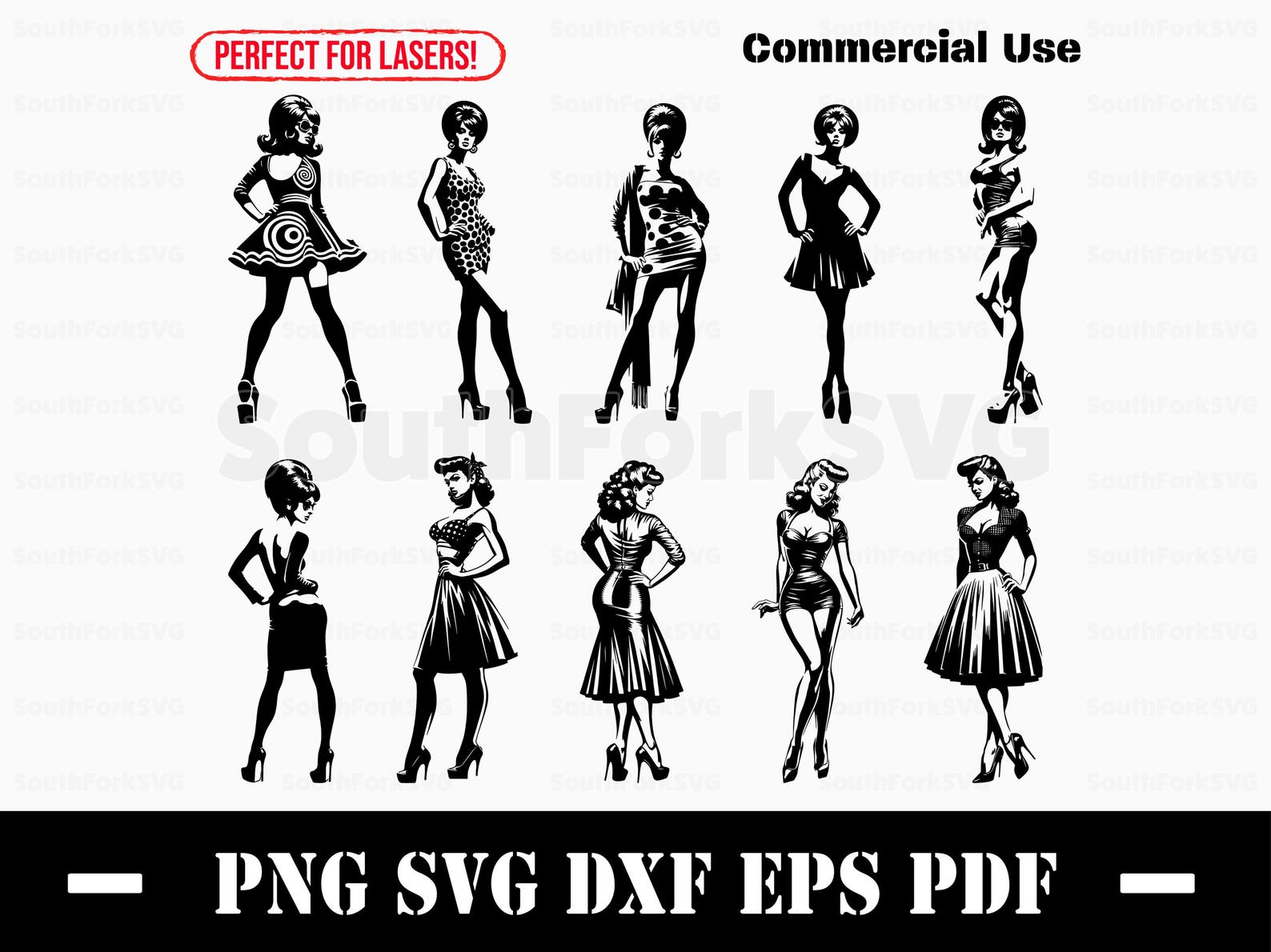 Vintage Style 1950s, 60s Pinup Girls SVG Bundle Svg Png Dxf Eps Pdf ...