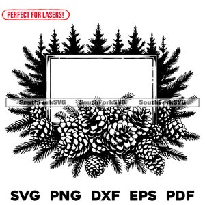 Laser Engrave Files Pine Cone & Tree Frame Svg Png Dxf Eps Pdf | Vector ...