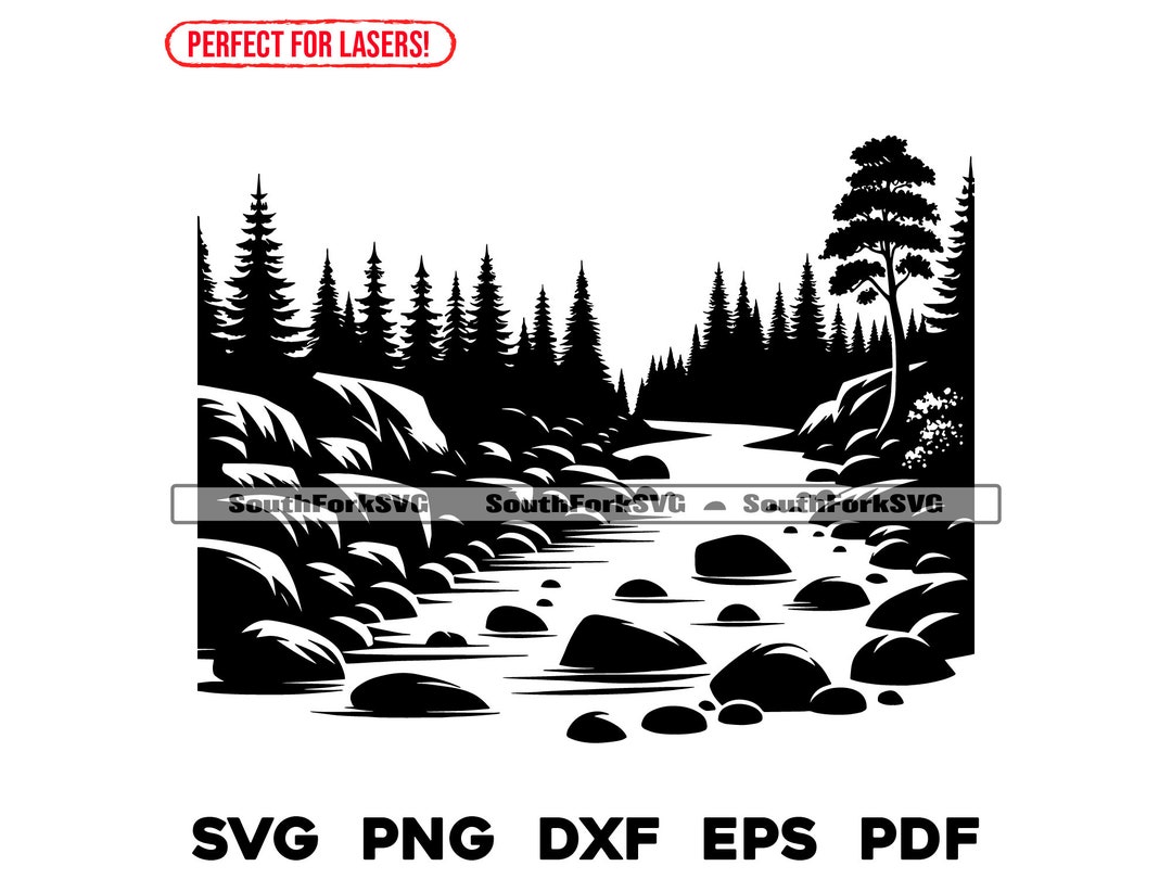 River Scene Laser Engrave Files Svg Png Dxf Eps Pdf Vector Graphic ...