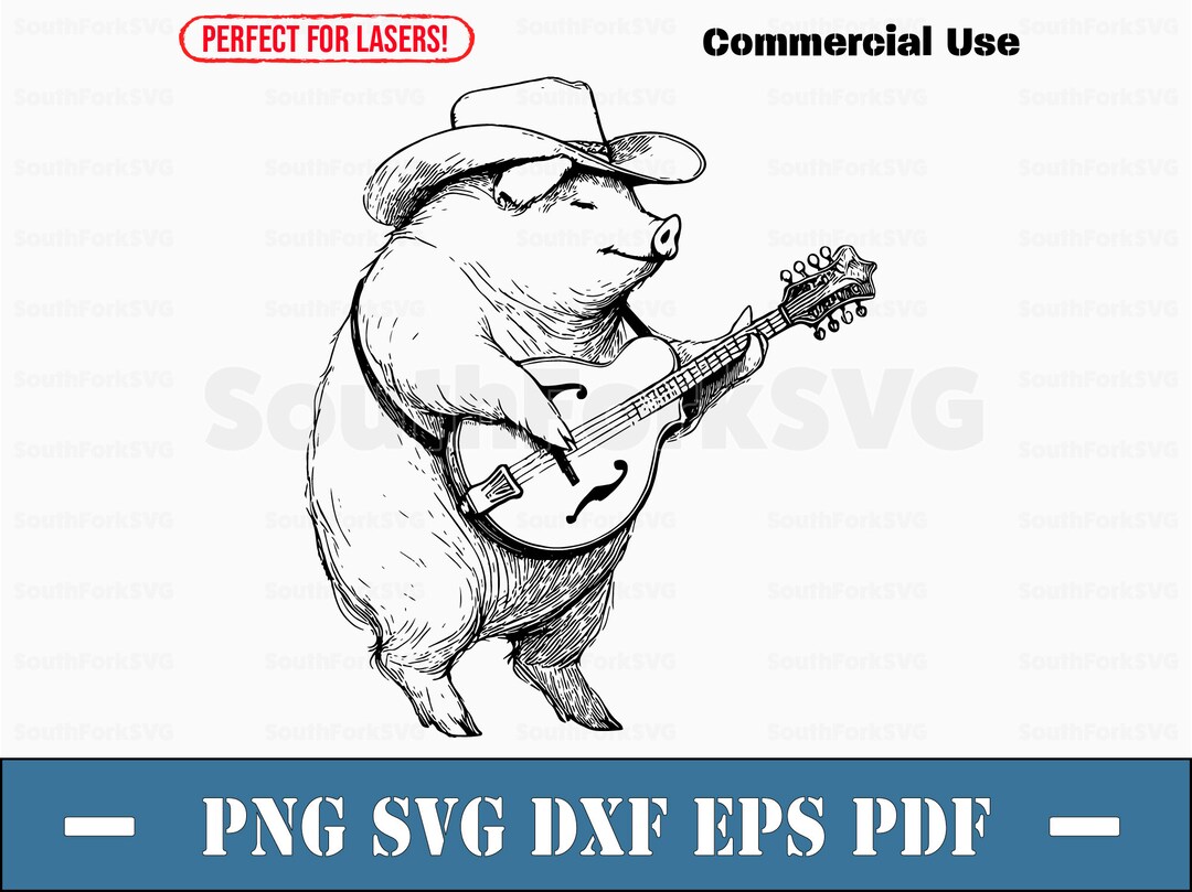 Pig Playing Mandolin Svg Png Dxf Eps Pdf | Laser Engrave Cut Print ...
