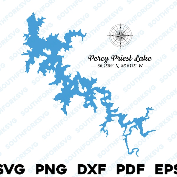 Map of Lake Percy Priest Lake - Etsy