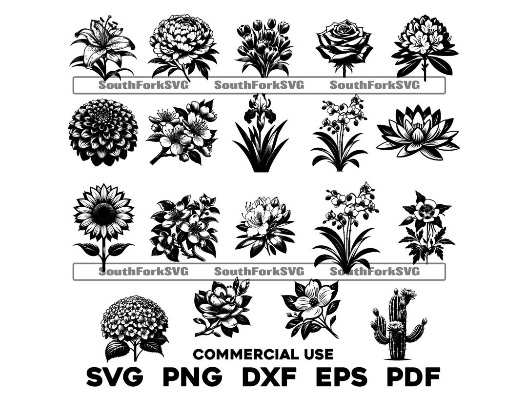 Assorted Flower Floral Big Bundle Svg Png Dxf Eps Pdf | Vector Graphic ...