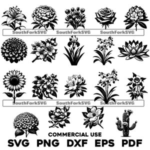 Assorted Flower Floral Big Bundle Svg Png Dxf Eps Pdf | Vector Graphic ...