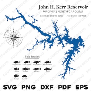 John H Kerr Reservoir NC, VA Map Data, Fish Species | Laser Ready CNC ...