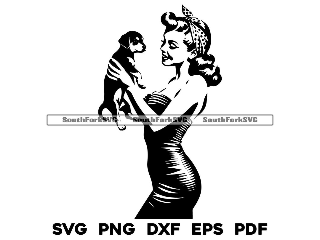 Pinup Girl Holding Puppy Svg Png Dxf Eps Pdf Files | Cut Print Laser ...