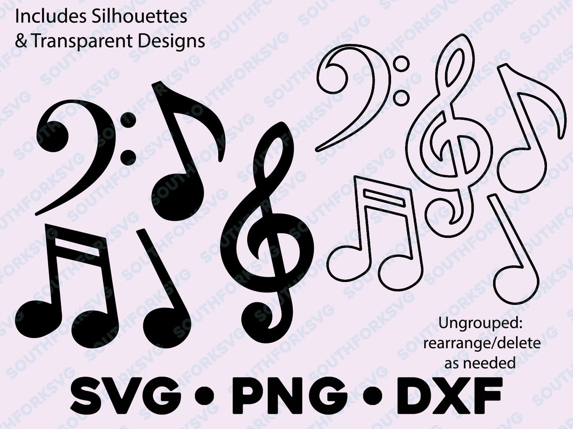 Music Notes SVG PNG DXF Bundle Vector Graphic Cut File Digital - Etsy