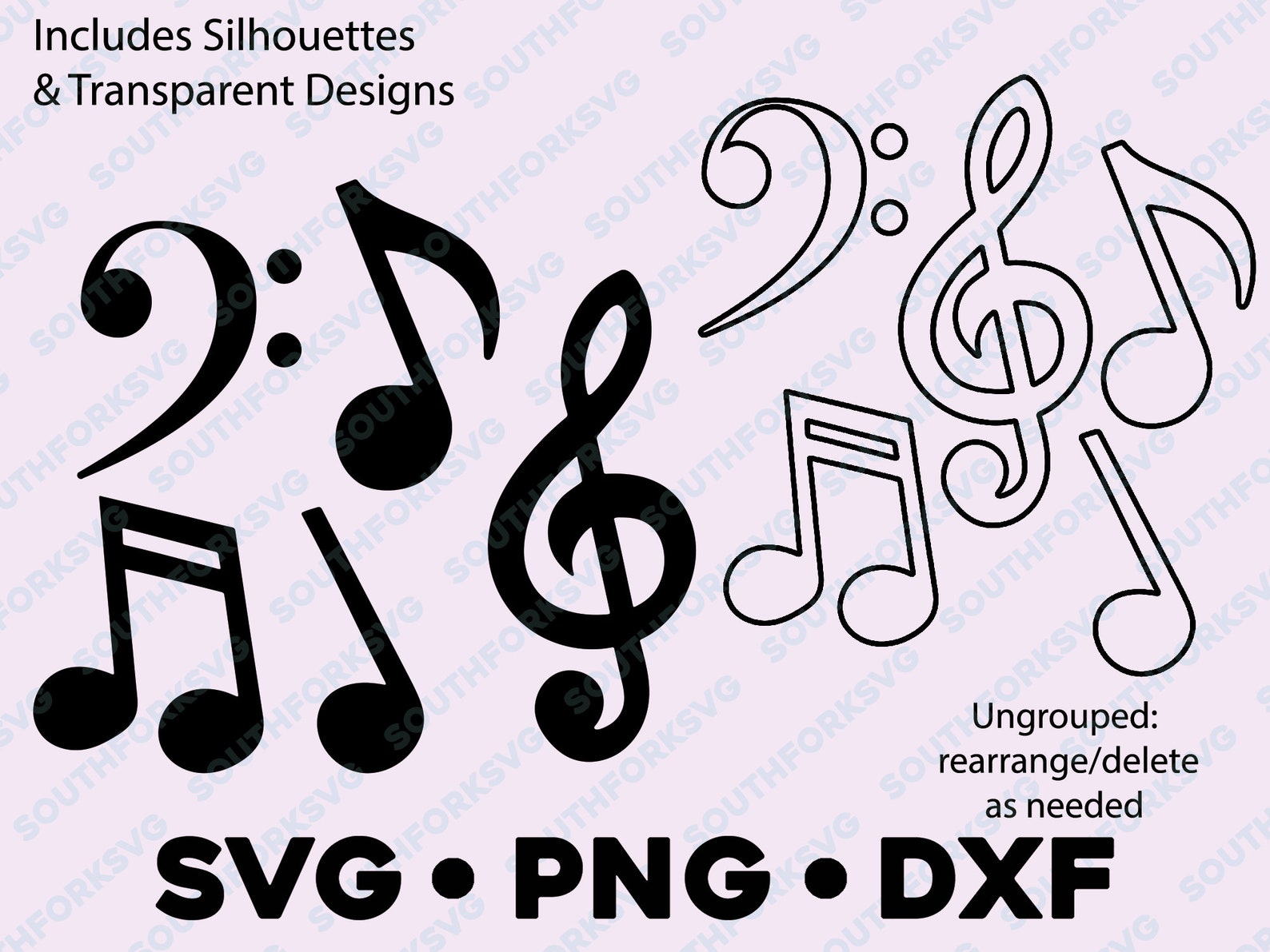 Music Notes SVG PNG DXF Bundle Vector Graphic Cut File Digital - Etsy