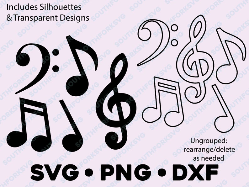 Music Notes SVG PNG DXF Bundle Vector Graphic Cut File Digital - Etsy