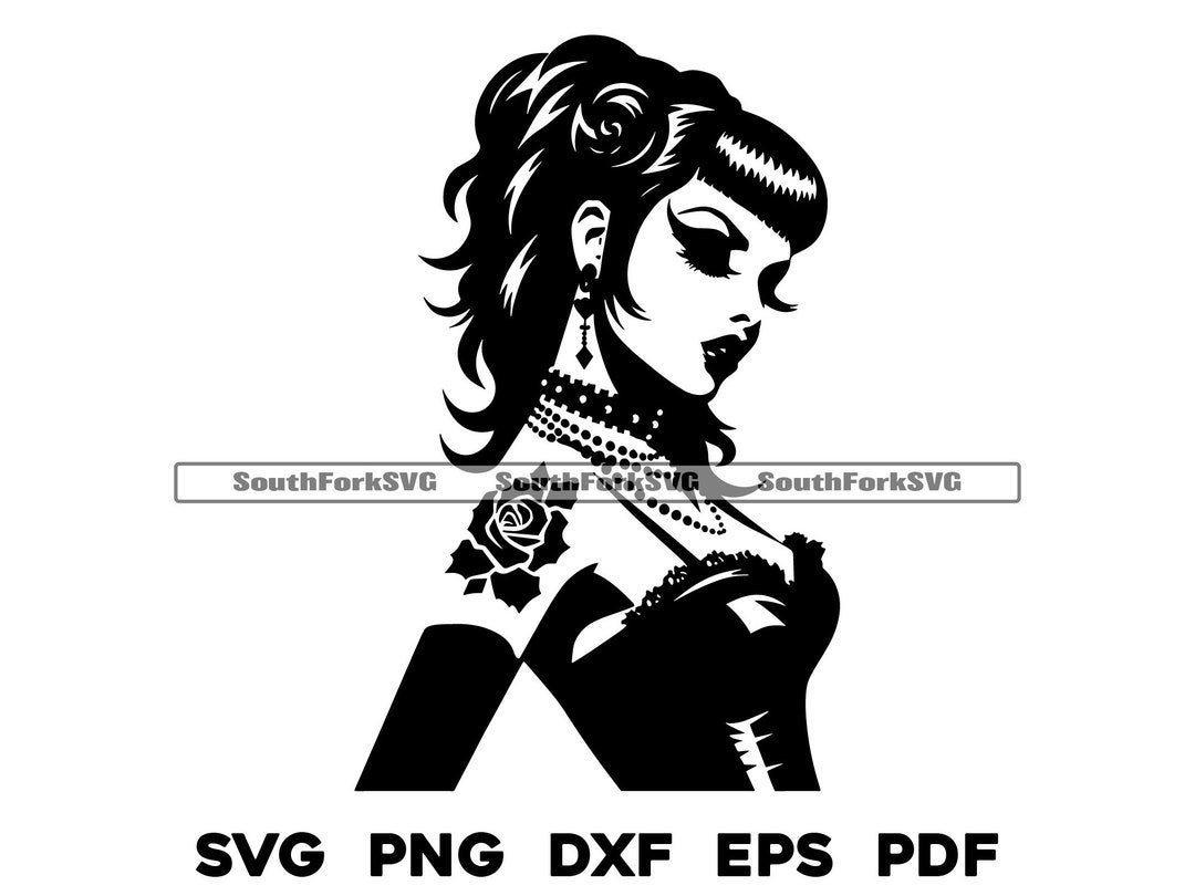 Goth Pinup Girl Tattoos Piercings Svg Png Dxf Eps Pdf Files Cut Print Laser Engraving Cnc Dye